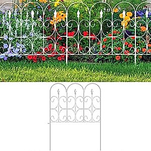 Amagabeli 5 Panel Decorative White Garden Fence 10ft(L) x32in(H) Total Animal Barrier for Dog Coated Metal Rustproof Iron Wire Border Folding Patio Garden Fencing Flower Bed Section Edging ET302