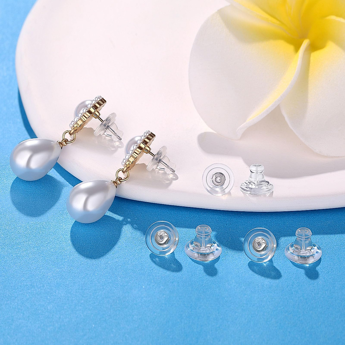 Earring Backs, Silver Silicone Locking Secure Earring Backs for Studs, Hypoallergenice Silicone Earring Backs Replacements for Studs/Droopy Ears, No-Irritate Earring Backs for Adults (Silver)