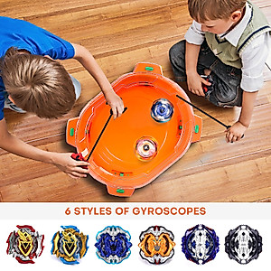 COCOFOX Bey Battling Top Burst Toy Blade Set, 6 Battling Tops 2 Launchers and 1 Stadium, Toys for 6 Year Old Boys & Girls & Up（Orange）