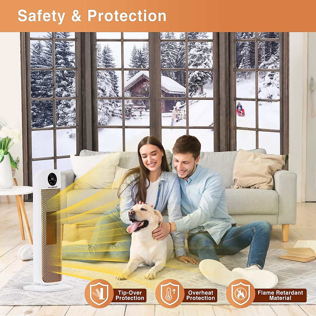 HAUSHOF 1500W Tower Space Heater, 1-24h Timer Digital Ceramic Heater with Touch& Remote Control, Overheat Protection, Safe for Home Office