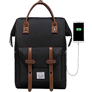 VASCHY Laptop Backpack for Women, Vintage Business Work Bags Travel Backpack with USB Charging Port