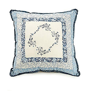 Modern Heirloom Collection Charlotte Square Embroidered Decorative Pillow 16x16'' Bedspread, Blue