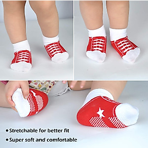 EPEIUS Unisex Baby Non-Slip Socks Like Shoes Infant Boys/Girls Anti Slip Booties for 0-6 Months (Set of 6),Black/White/Blue/Yellow/Brown/Green