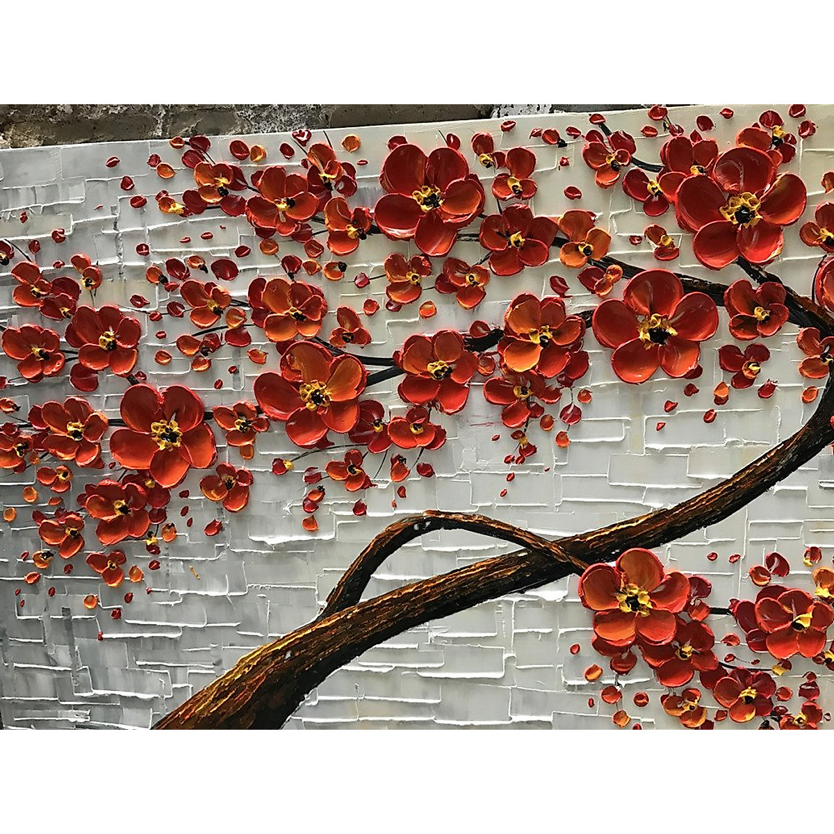 YaSheng Art - hand-painted Oil Painting On Canvas Texture Palette Knife Red Flowers Paintings Modern Home Decor Wall Art Painting Colorful 3D Flowers Tree Paintings Ready to hang 24x48inch