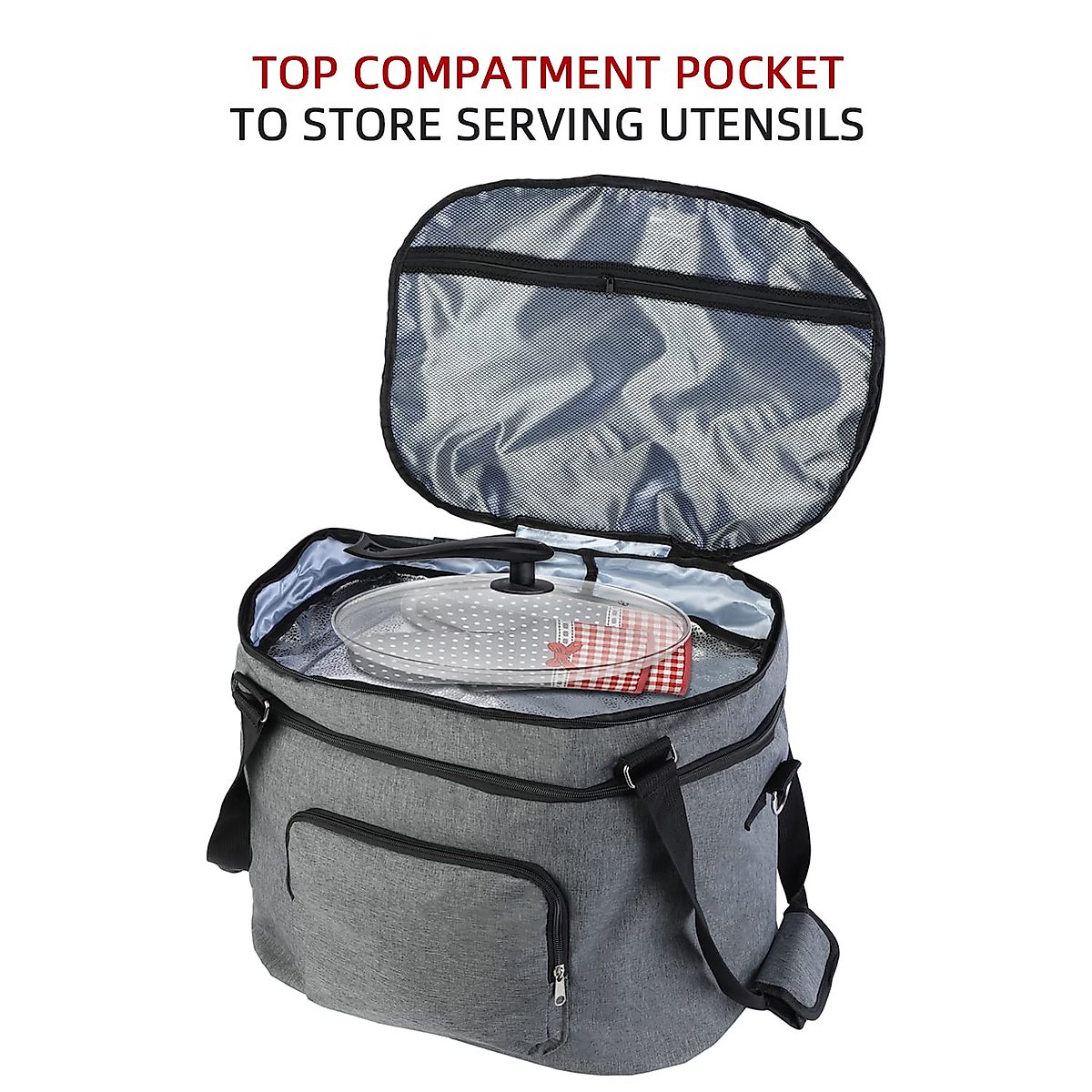 Double Layers Slow Cooker Bag，Carry Case with Top Zip Compartment and Accessory Pocket , Insulated Slow Cooker Carrier Fits for Most 68 Quart Oval Slow Cooker, Fabric waterproof ,Easy to clean.(Bag