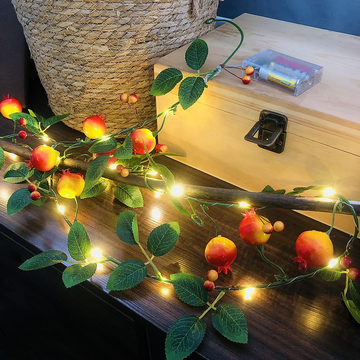 Artificial Fruit Pomegranate String Lights 6.56ft/20LED Rosehips Hanging Vines Plant Garland Foam Berries Light for Home Garden Wedding Party Decor (Z-Pomegranate Light, 1 Pack)