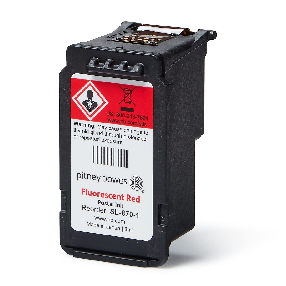 Pitney Bowes SL-870-1 Ink Cartridge for SendPro Mailstation, Red Ink, 8 ml