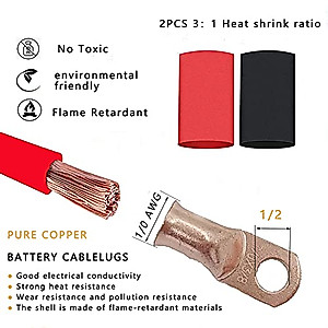 2Pairs of Car Audio 1/0 Gauge to 4 Gauge Amp Input Reducers (Gold), with AWG 1/0-3/8 inch Battery Terminal Connector and Heat Shrink tubing