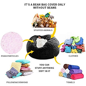Giant Fur Bean Bag Chair Cover for Kids Adults, (No Filler) Living Room Furniture Big Round Soft Fluffy Faux Fur Beanbag Lazy Sofa Bed Cover (Grey, 5FT)