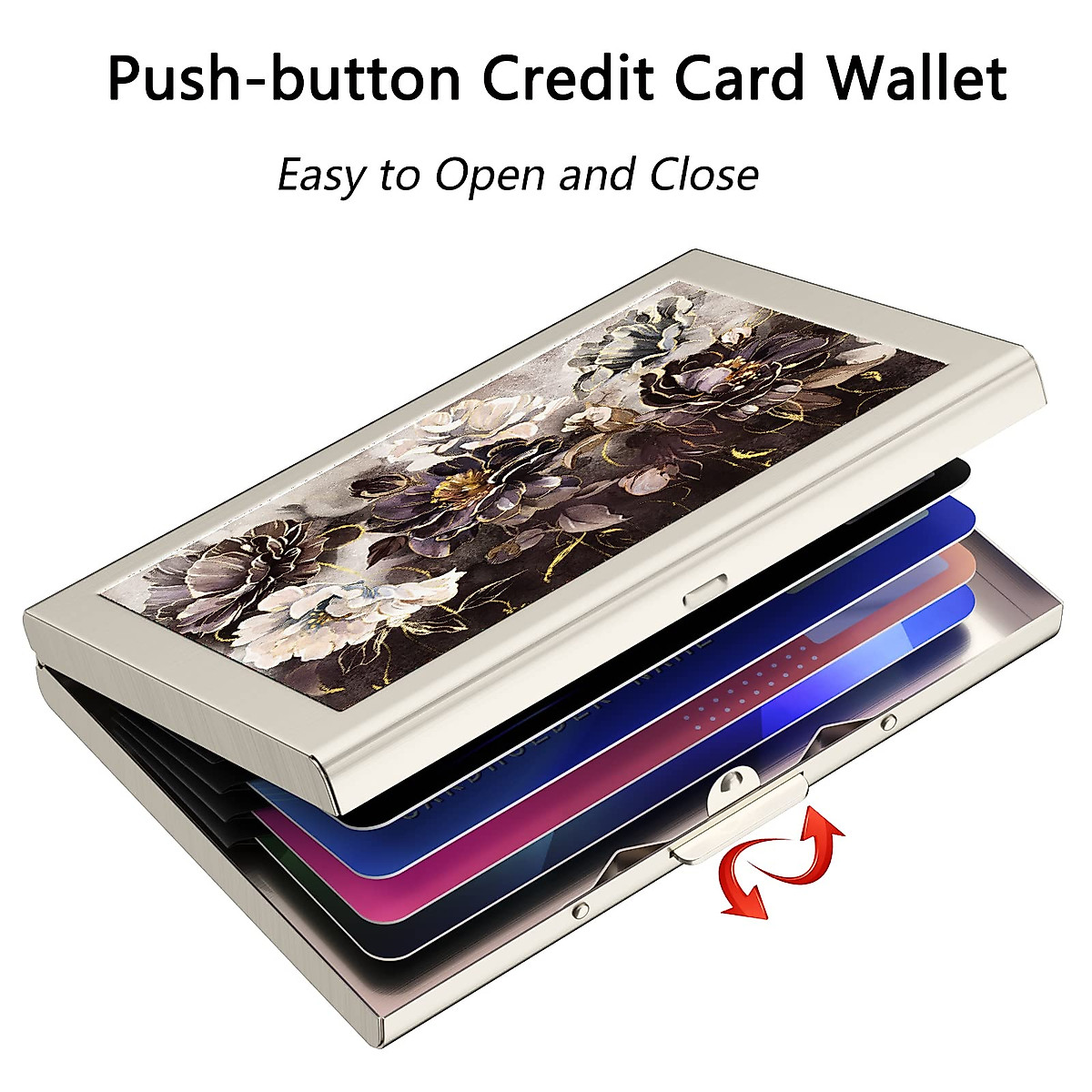 howfateam Credit Card Holder，Slim Card Holder Wallet，RFID protective Metal Card Holders, Credit Cards Card Organizer for Women Men,Black Flower