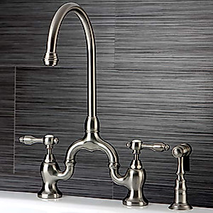 Kingston Brass KS7798TALBS 7 3/4" in Spout Reach Bridge Kitchen Faucet with Brass Sprayer, Brushed Nickel, 13.88 x 7.75 x 16.81