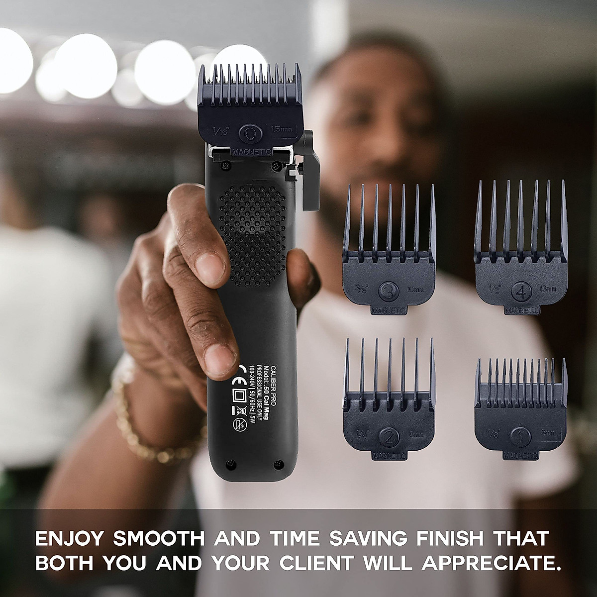Caliber Magnetic Cutting Guards Set - Professional Hair Cut Clippers Tool - 5 Piece Universal Grooming Guards Replacement - Black Attachment Guide Comb for Precise Hair Cutting and Trim Length