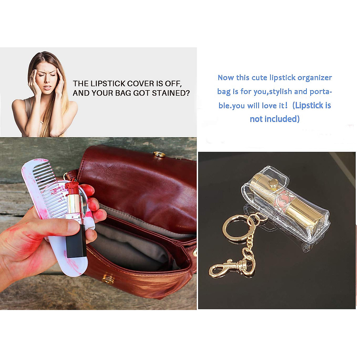 EDOBLUE Chapstick Keychain Holder, Clear Fashion Lipstick Case Holder Lip Balm Holder with Key Chain, Portable, Gift for Women Girls(1 pack)