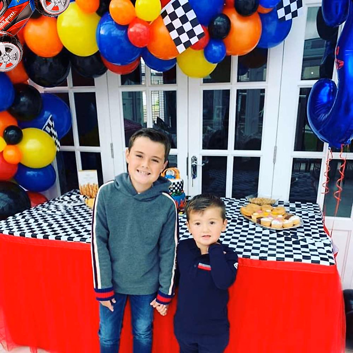 YNOU 121 Pcs Racing Car Balloons Arch Garland Kit Decorations, Race Car Foil Balloons Checker Flag for Monster Car Truck Party, Finish Line Race Car,Nascar Party Supplies