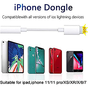 [Apple MFI Certified] 3 Pack for iPhone Headphone Adapter, iPhone 3.5mm Headphone Aux Audio Dongle Splitter Jack Adaptor for iPhone 12/11/11 Pro/XR/XS/X 8 7/iPad/iPod, Support All iOS System(White)