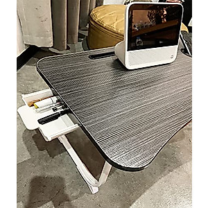 LKBBC Foldable Laptop Desk for Bed, Bed Laptop Table with Storage, Foldable Portable Lap Bed Tray, 23.6 Inch Floor Table for Drawing, Reading and Writing, Maple
