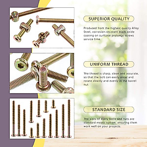 Swpeet 181Pcs M6 x 15mm - 80mm Color Zinc Flat Head Hex Socket Cap Baby Crib Bed Bolts Nuts Screws and Threaded Insert Nuts with Flange Nuts and 4 Pronged Tee T Nuts Assortment Kit with Allen Wrench