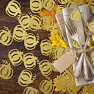 300 Pieces Little Pumpkin Confetti Thanksgiving Table Confetti Gold Pumpkin Baby Shower Confetti Double Side Glitter Paper Confetti for Thanksgiving Autumn Fall Wedding Baby Shower Party Table Decor