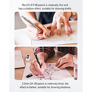 Nicpro 6PCS Art Mechanical Pencils Set, 3 PCS Metal Drafting Pencil 0.5 mm & 0.7 mm & 0.9 mm & 3 PCS 2mm Graphite Lead Holder (2B HB 2H) For Writing, Sketching Drawing With 12 Tube Lead Refills Case