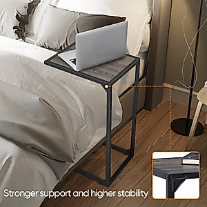Set of 2 C Shaped End Table, Couch Tables That Slide Under, C Shaped Sofa Table for Couch, C Tray Snack Side Table for Living Room, Bedroom,Sofa, Grey