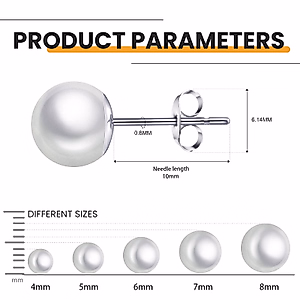 5 Pairs Women's Pearl Earrings Set Stainless Steel Women's Hypoallergenic Titanium Steel 316L Earrings