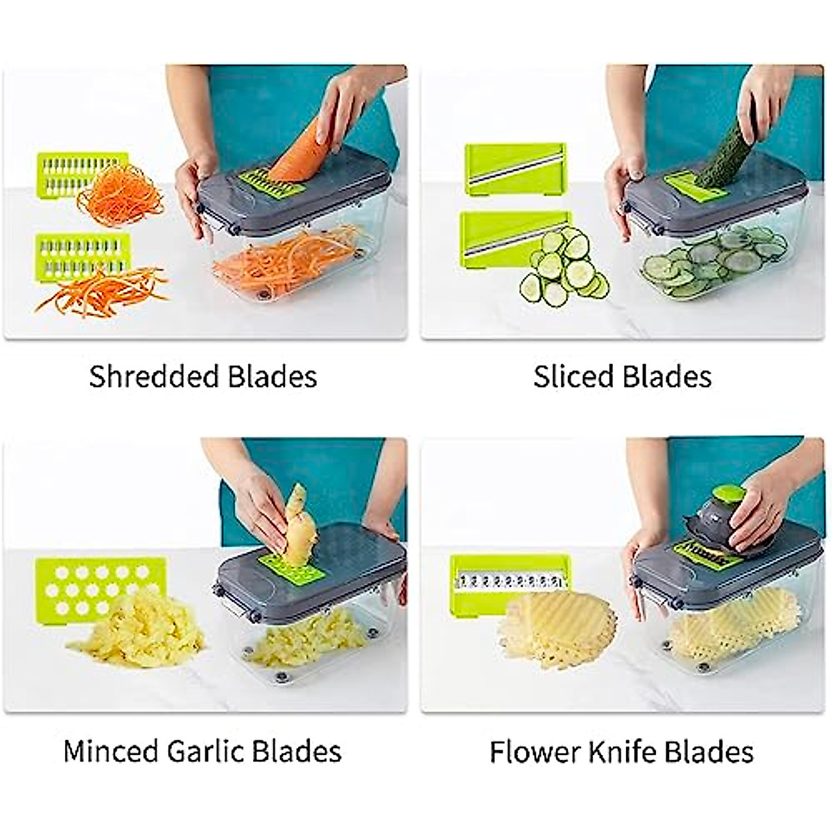 Chopper Vegetable Cutter 22-in-1, Mandoline Slicer with 13 Blades, with Container | Cutter | Egg Slicer | Cheese Grater | Veggie Dicer | Onion Mincer Chopper (GREEN)