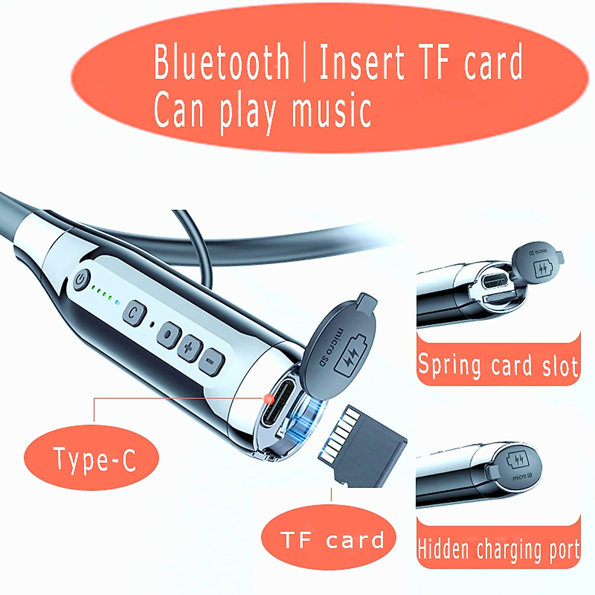 Bluetooth Headphones Neckband Wireless HeadsetTF card can be insertedwith MP3function100 Hours Long Battery Life Built-in Noise Cancelling Microphone Semi-in-Ear Earbuds foRunningDrivingWorking