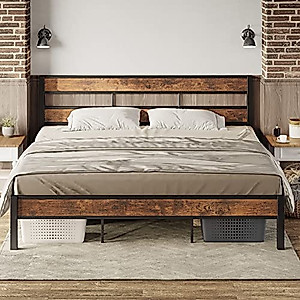 LIKIMIO King Bed Frame, Easy Assembly, Noise-Free, No Box Spring Needed, Heavy Strong Metal Support Frames, Double-Row Support Bars, Vintage Brown