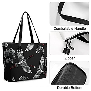 Womens Handbag Bird Crane Leather Tote Bag Top Handle Satchel Bags For Lady