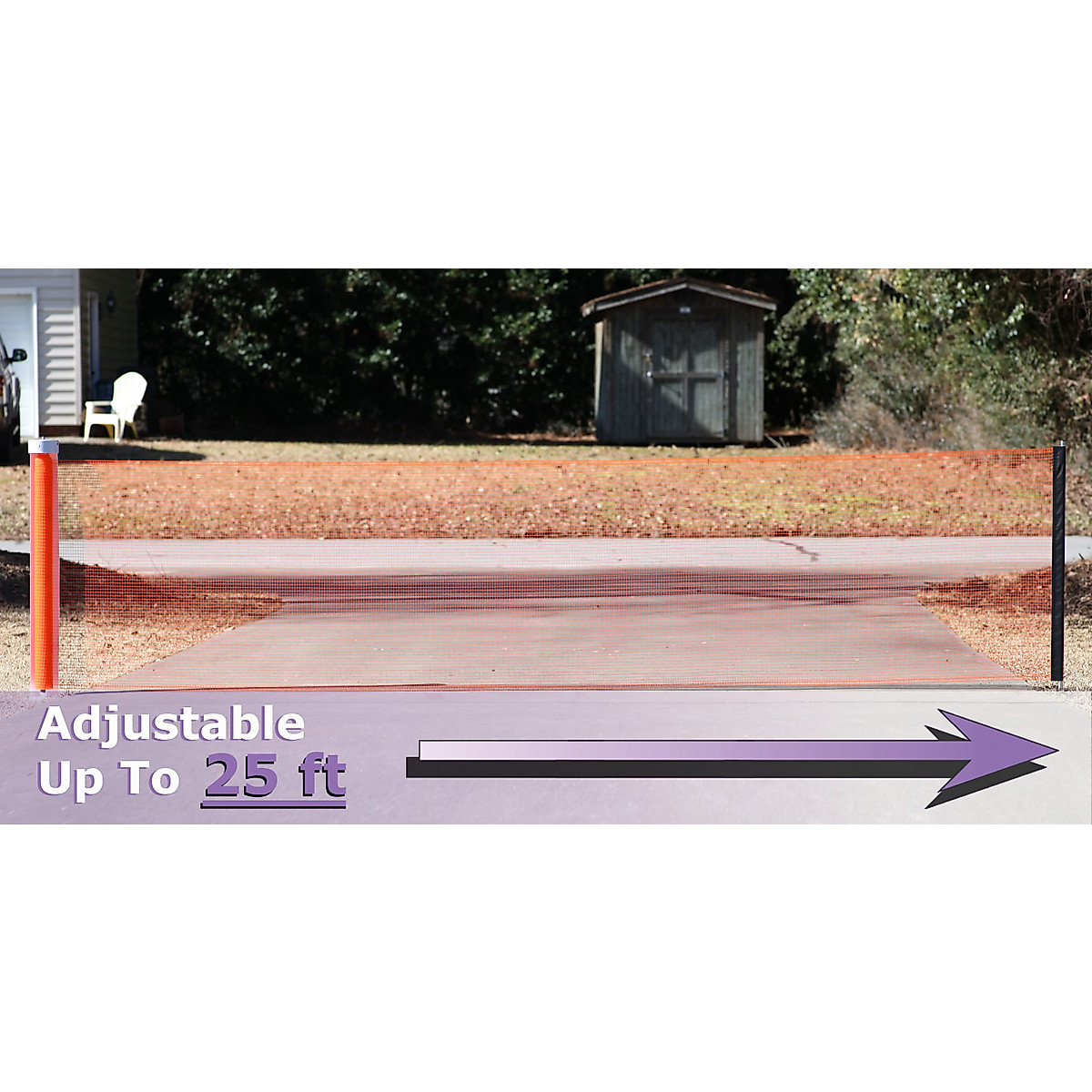 Kidkusion Retractable Driveway Guard, Orange, 25' Driveway Safety; Made in The USA; Outdoor; Visual Barrier; Adjustable