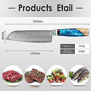 Kuwata Santoku Knife, Professional Japanese VG-10High Carbon Stainless Steel Damascus Kitchen Santoku Chefs Knife, Ergonomic Wood Knife Handle, Super Sharp Chef's Knives with Gift Box