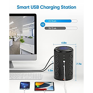 Power Strip Tower with 16 Outlets 5 USB Ports (2 USB C), Acozvin Surge Protector with 6 FT Extension Cord, 1875W Multi Outlet Tower Charging Station for Home Office Desk Essentials