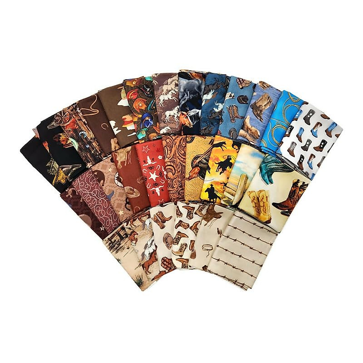 10 Fat Quarters - Assorted Western Cowboys Old West Out West Horses Rodeo Horse Lasso Boots Horseshoes Quilters Cotton Fabric Bundle M221.11