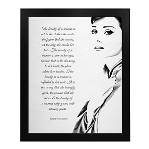The Beauty of a Woman-Audrey Hepburn Inspirational Quotes Wall Art. Motivational Typographic Poster with Silhouette Image Ideal For Home Decor, Office Decor & Salon Decor, Unframed-8x10"