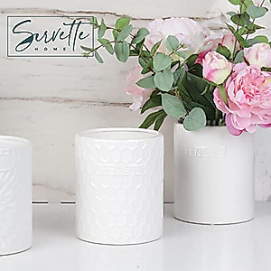 Servette Home Ceramic Utensil Holder for Kitchen Counter – Hexagon Patterened Utensil Crock