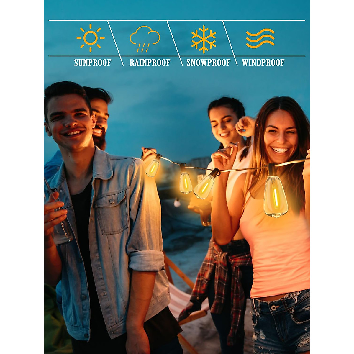 DAMAING LED Outdoor String Lights 100FT Waterproof Patio Lights with 52 Dimmable Edison Bulbs,Shatterproof Outside Hanging String Lights for Porch,Deck,Backyard, Balcony, Bistro,Cafe,2 Pack x 50Ft