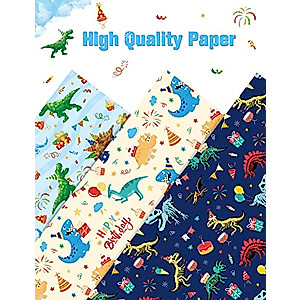 WERNNSAI Dinosaur Wrapping Paper - 10 Sheets Dinosaur Gift Wrapping Paper for Boys Girls 3 Styles Patterns Wrap Paper Rolls Happy Birthday Wrapping Paper Dino Party Favor Present (20’’ x 27’’/ Sheet)