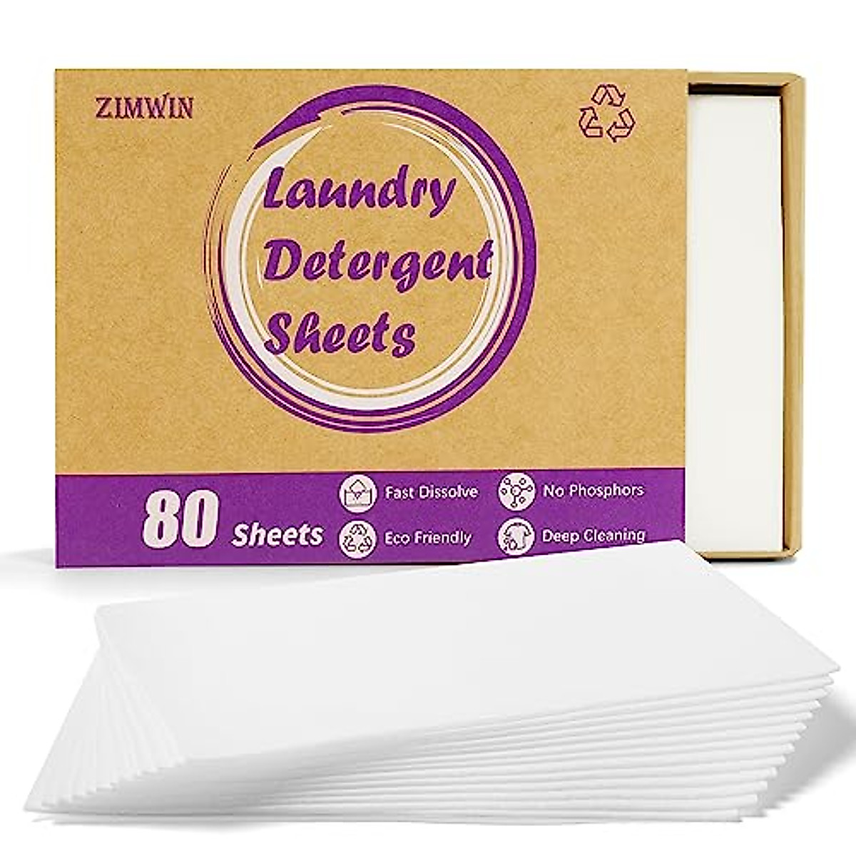 Zimwin Laundry Detergent Sheets, 80 Sheets Lavender Scent Laundry Soap Sheets - Eco-Friendly Hypoallergenic Liquidless Washing Supplies for Dorm Travel Camping - 80 Loads