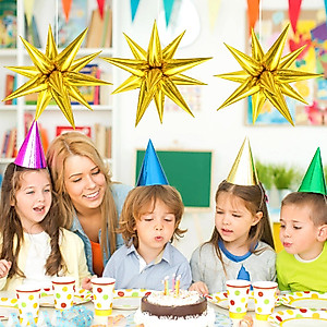 60 Pcs Gold Star Balloons Explosion 12 Point Foil Cone Balloons Magic Starburst Balloons Large for Wedding Anniversary Backdrop Birthday Party Decorations