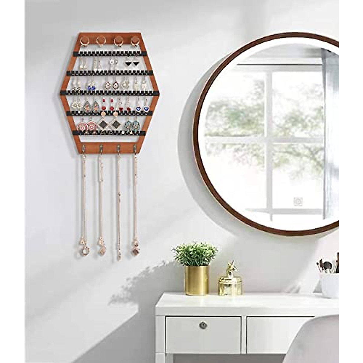 handrong Hexagon Hanging Earring Organizer Wall Earring Holder Wall Jewelry Holder Wall Jewelry Organizer For Earrings Necklaces Bracelets