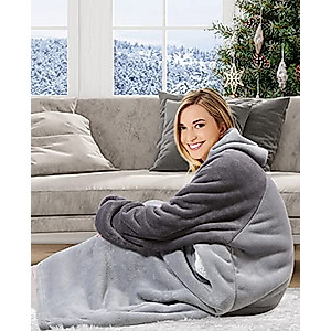 Blanket Hoodie Oversize Huge Hooded Blanket Sweatshirt with Deep Pockets and Elastic Sleeves, Women's Men's Fleece Lamb Fleece Soft Warm Comfortable Blanket Jacket Sweater Gift Adult Youth One Size