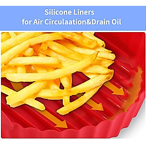 Air Fryer Silicone Liners 8 Inch, 2 Pack Air Fryer Accessories for Ninja Air Fryer Liners Reusable with Handle, Basket for 5 QT 6QT 7 QT, Red & Blue