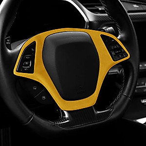 Toworldit Interior Accessories Alcantara + ABS Steering Wheel Trim Decoration Cover Compatible with Chevrolet Corvette C7 2014-2019 (Yellow)
