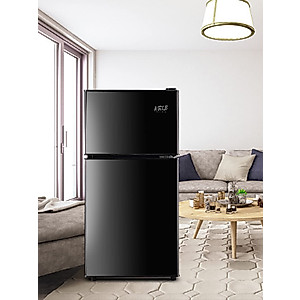 KRIB BLING 3.5 Cu.Ft Compact Refrigerator Mini Fridge with Freezer,7 Level Adjustable Thermostat Removable Shelves Small Refrigerator for Office Dorm Apartment Black