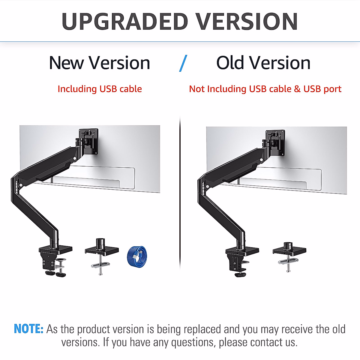 MOUNTUP Monitor Desk Mount Fits 22-42'' Heavy Duty Widescreen, Gas Spring Computer Monitor Stand for desk, Holds 4.4-33 lbs Larger Screen, Ultrawide Monitor Arm with USB, VESA Mount Clamp/Grommet Base