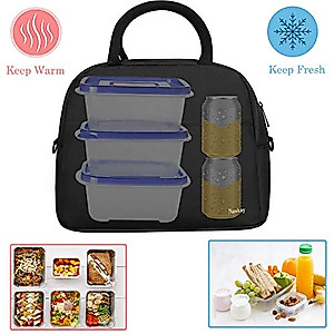Naukay Large Lunch Bag Insulated Lunch Box for Women and Men, Light Durable Tote Bag with Adjustable Shoulder Strap for Office Work School Picnic Hiking Beach Fishing-(Black)