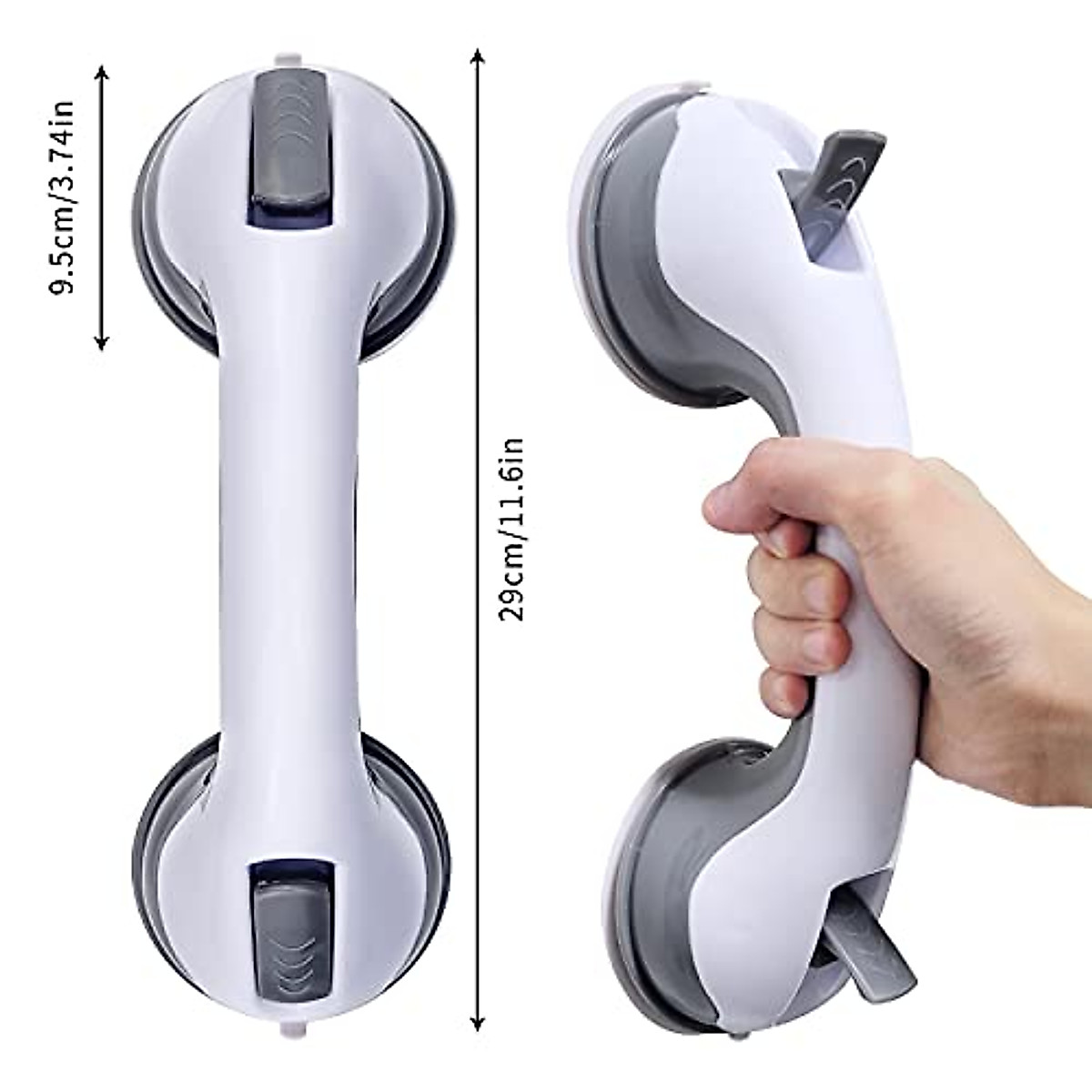 12'' Portable Grab Bars for Bathroom,Ultra Grip Dual Locking Shower Handles for Elderly,Safety Suction Grab Bars for Shower,Balance Assit Hand Rail Support,Injury,Senior,Kids(Gray, 12"-Pack of 2)