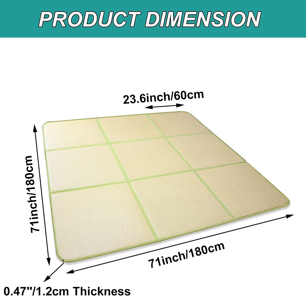 MYOYAY 71'' x 71'' Tatami Mat Rattan Japanese Floor Mats 0.47'' Thick Igusa Tatami Futon Mattress Non-Slip Breathable Memory Foam Tatami Area Rug Mat Bedroom Yoga Zen Sleeping Crawling(Green)