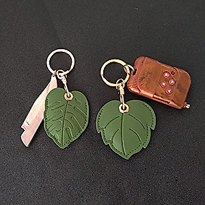 2 Pack Leather Airtag Keychain Case Holder, Cute Kawaii Accessories Suitable for Airtag (2 Types of Leaves)