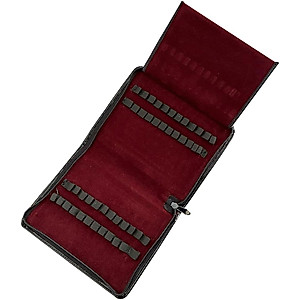Generic Faux Leather Pen/Pencil Display and Carrying Case - Black with Burgundy Faux Suede, 24 Elastic Holders